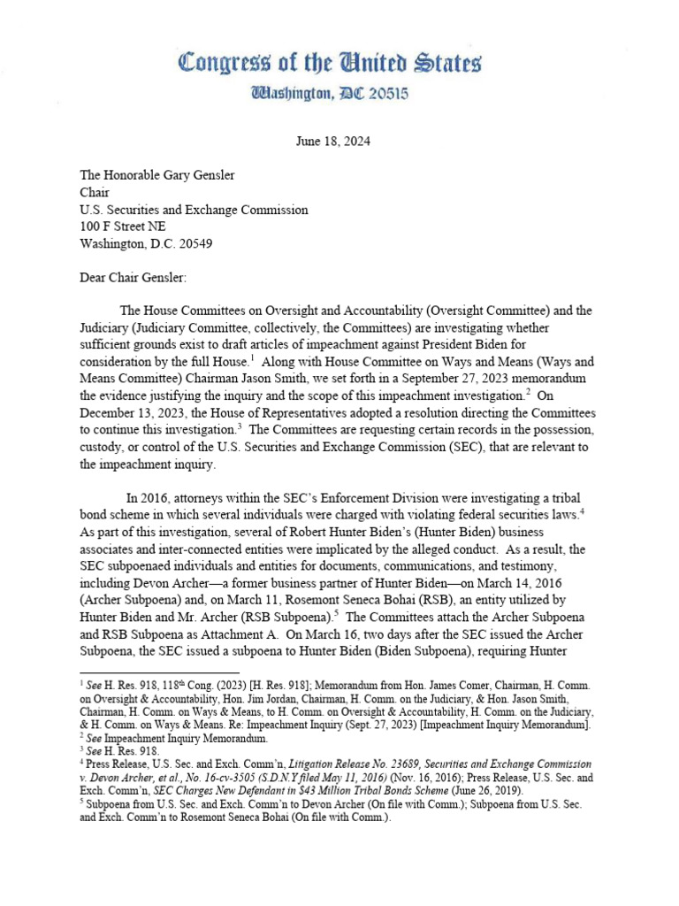 6.18.2024 Letter To The SEC Re Hunter Biden | Download Free PDF | U.S ...
