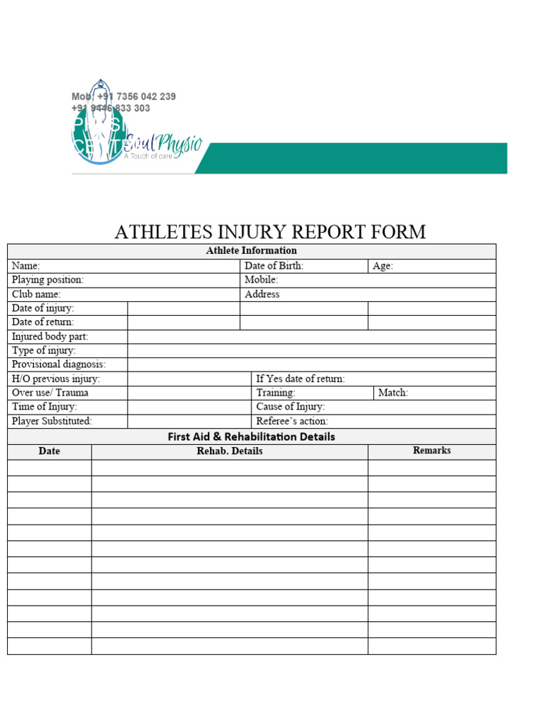 Athletes Injury Report Form | PDF