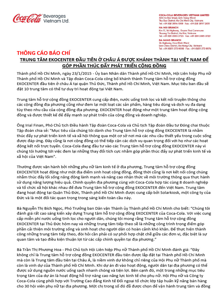 EKOCENTER Launch Press Release Jan 22 VNE | PDF