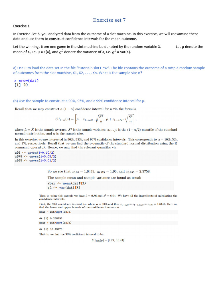 Exercise 7 | PDF | Confidence Interval | Sample Size Determination