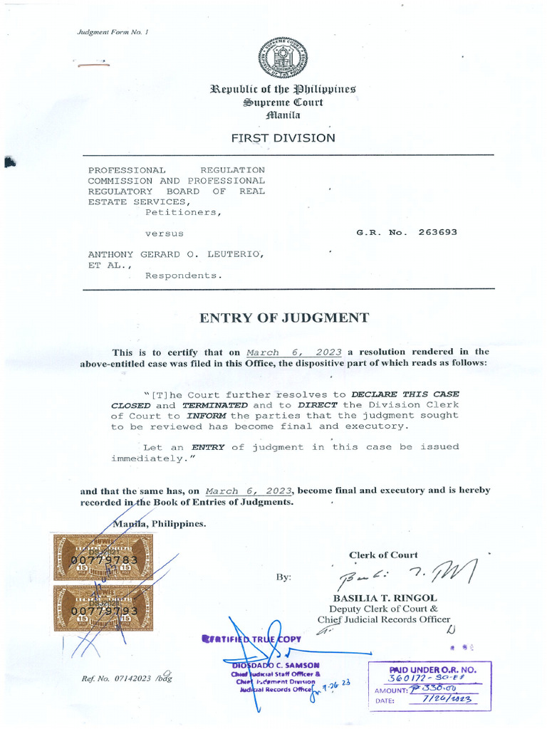 SUPREME COURT Entry of Judgment Dated 6 March 2023 | PDF