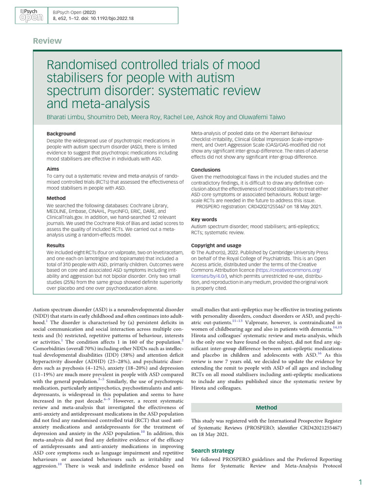 Mood Stabilizer Pada ASD | PDF | Systematic Review | Meta Analysis
