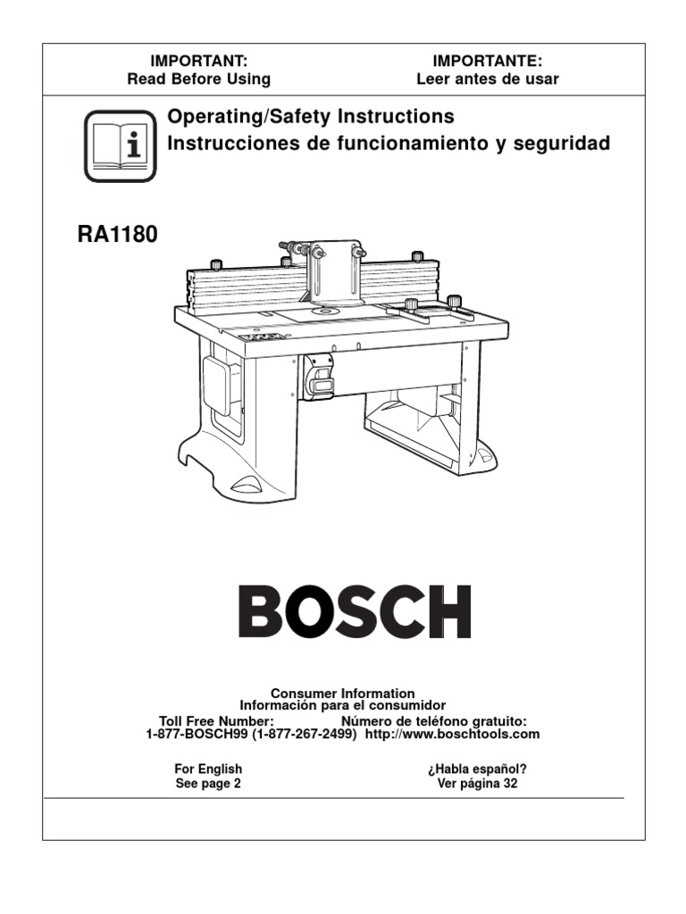Bosch RA1180 Router Table | PDF | Screw | Ac Power Plugs And Sockets