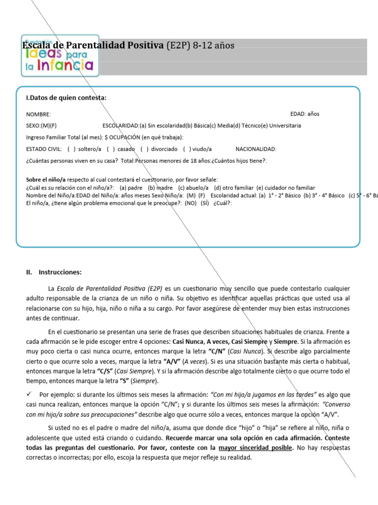 E2P - 8 A 12 Años | PDF | Cuestionario