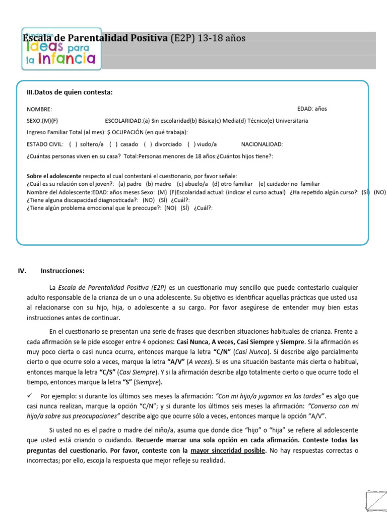 E2P - 13 a 17 años | PDF | Cuestionario