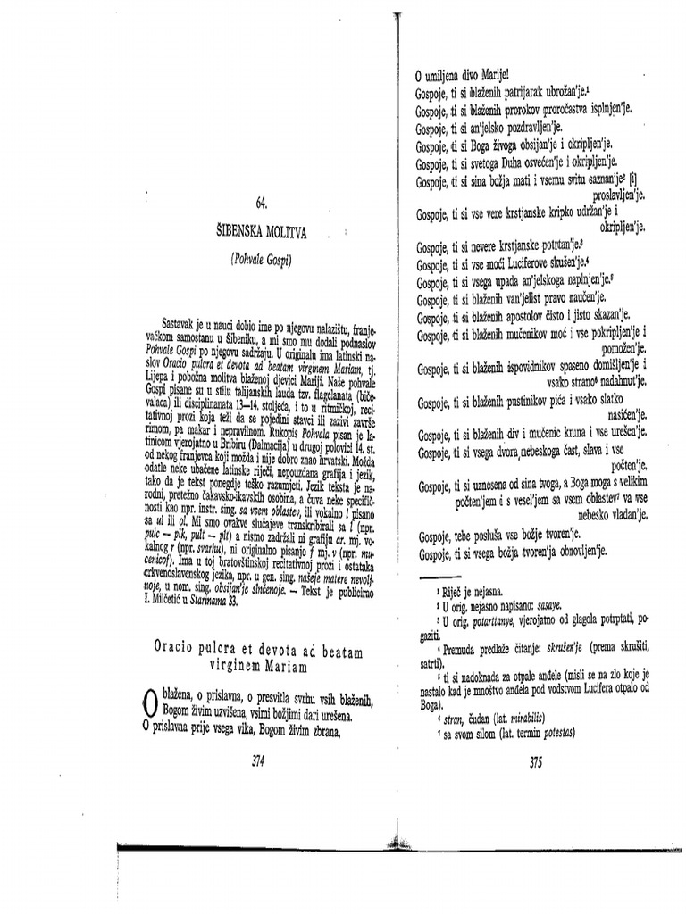 Sibenska Molitva Zenska Ljubav | PDF