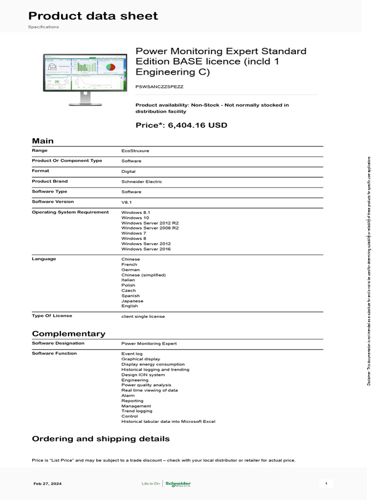Schneider Electric EcoStruxure Power Monitoring Expert 8 2 ...