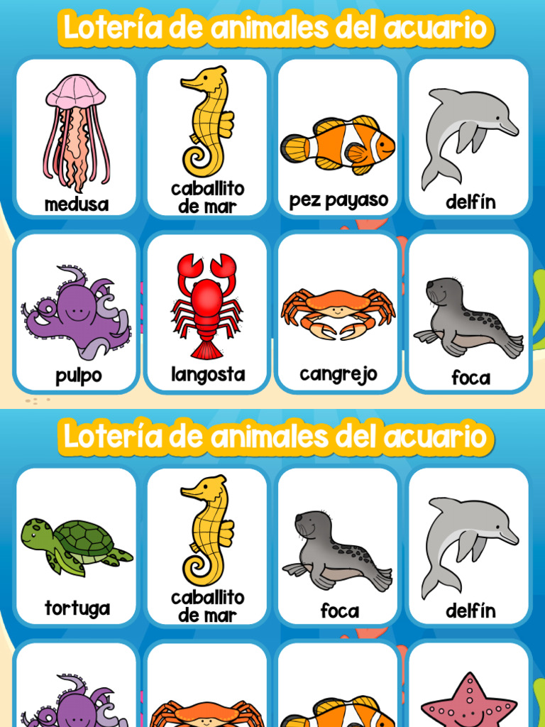 Lotería - Animales Del Acuario - Educadorassos | PDF