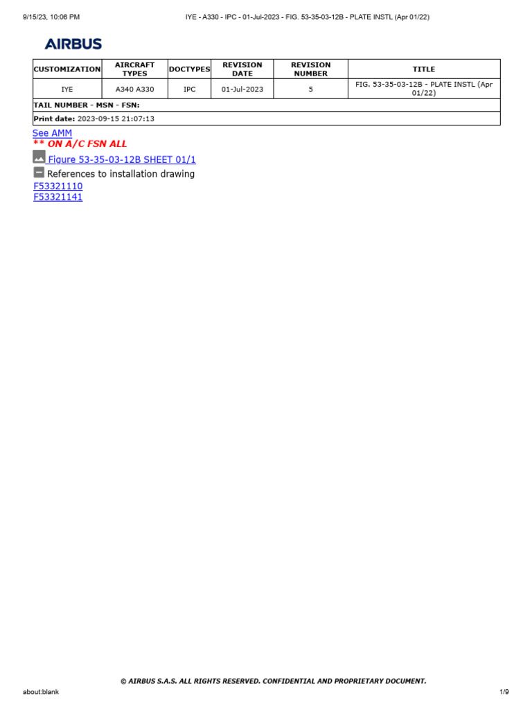 IYE - A330 - IPC - 01-Jul-2023 - FIG. 53-35-03-12B - PLATE INSTL (Apr ...