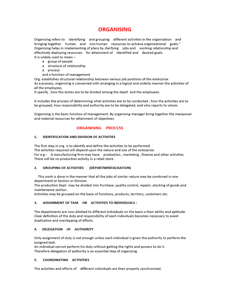 Organising Process | PDF | Organizational Structure | Decentralization