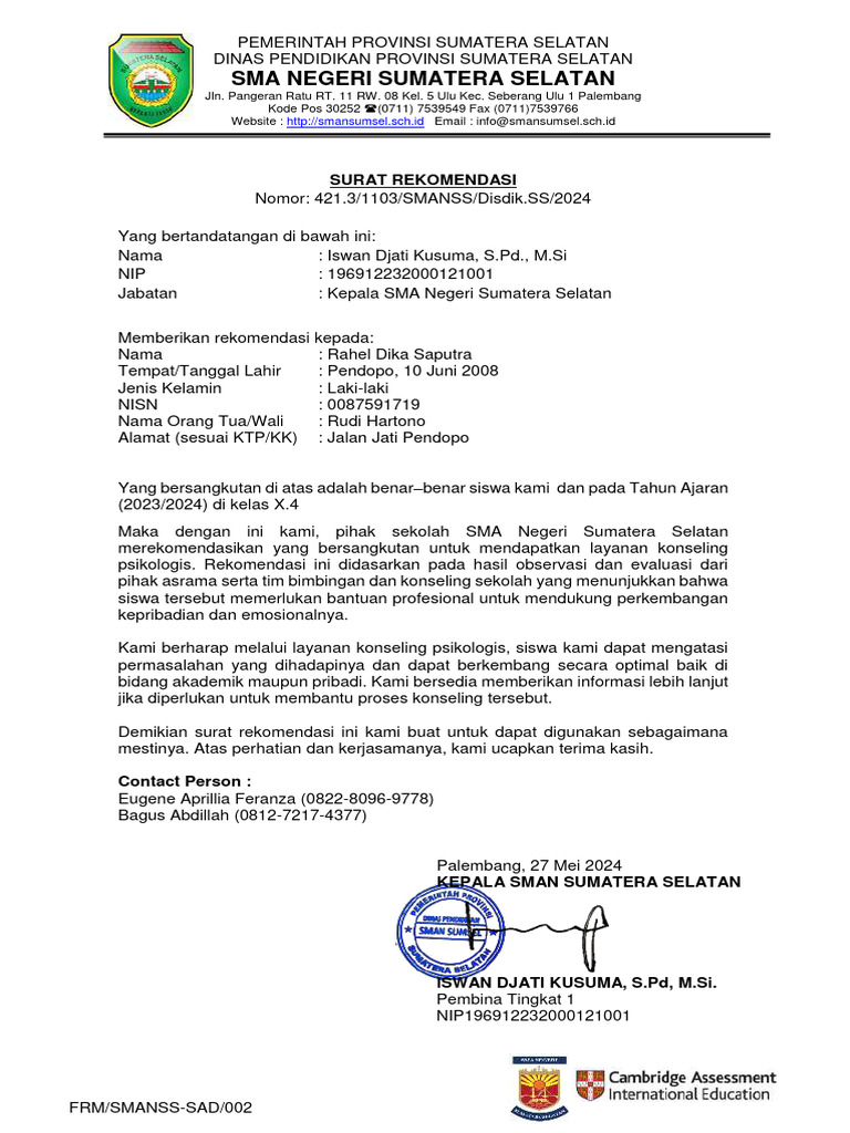 1103 - Surat Rekomendasi Rahel | PDF