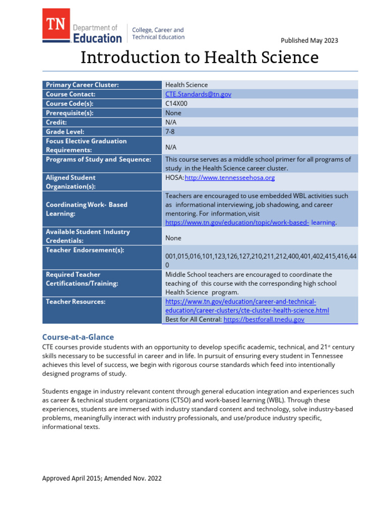Introduction to Health Science Course | PDF | Infection | Health Care