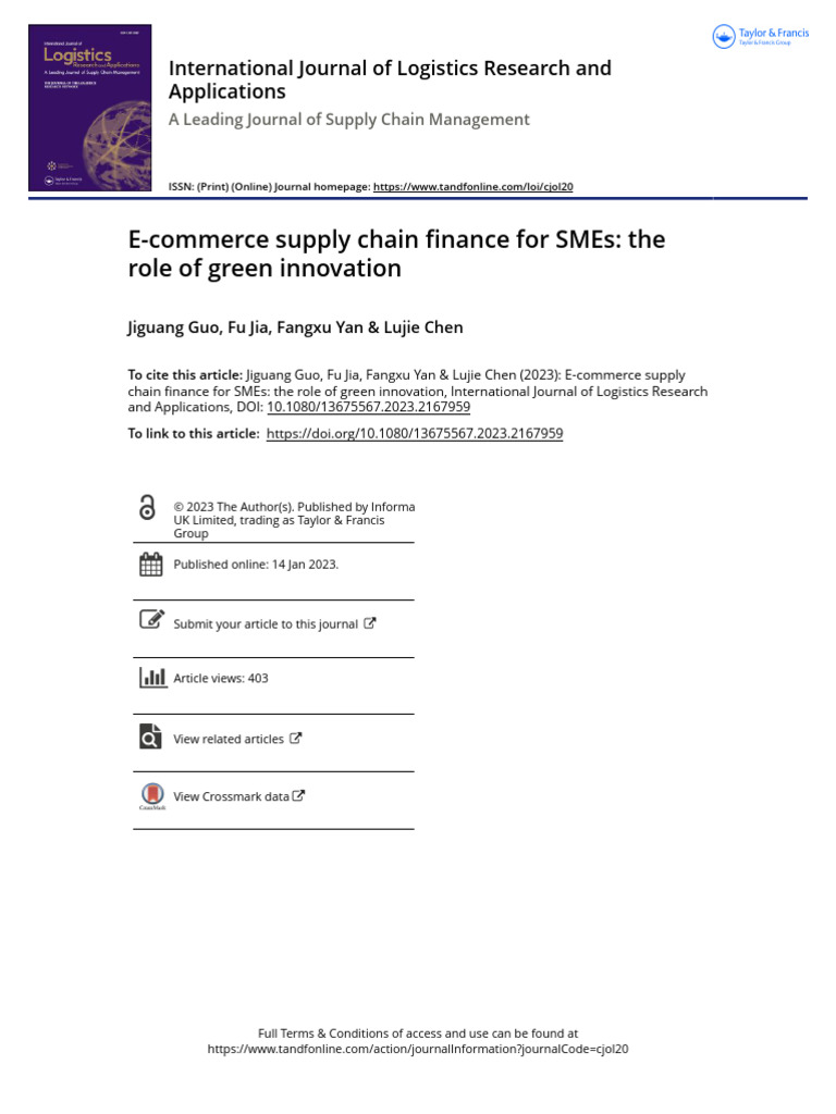 Ecommerce Supply Chain Finance For SMEs The Role of Green Innovation - 2023 - Taylor and Francis ...
