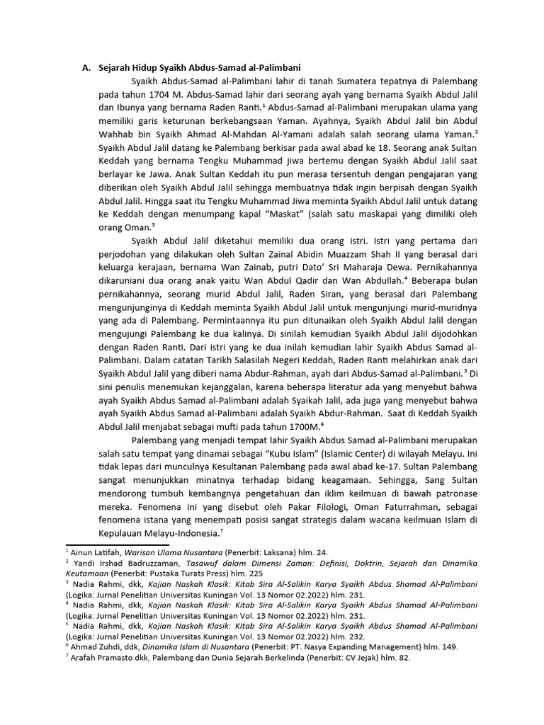 Biografi Syaikh Abdus Samad Al-Palimbani | PDF
