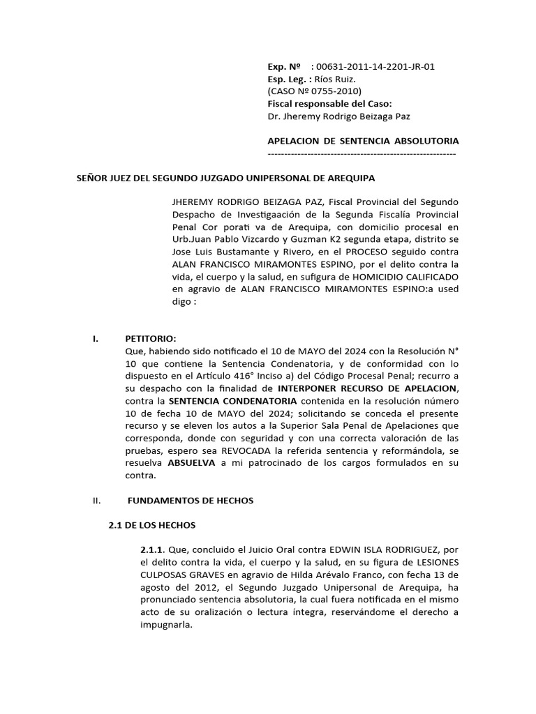 Apelacion de Sentencia | PDF | Sentencia (ley) | Apelación