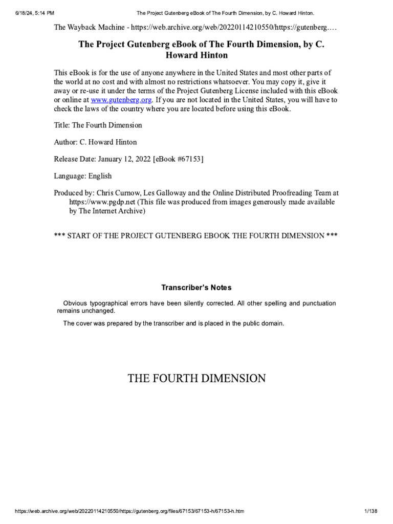 The Project Gutenberg Ebook of The Fourth Dimension, by C. Howard ...