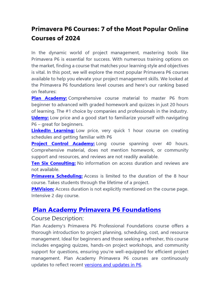 Primavera Course | PDF | Learning | Educational Technology