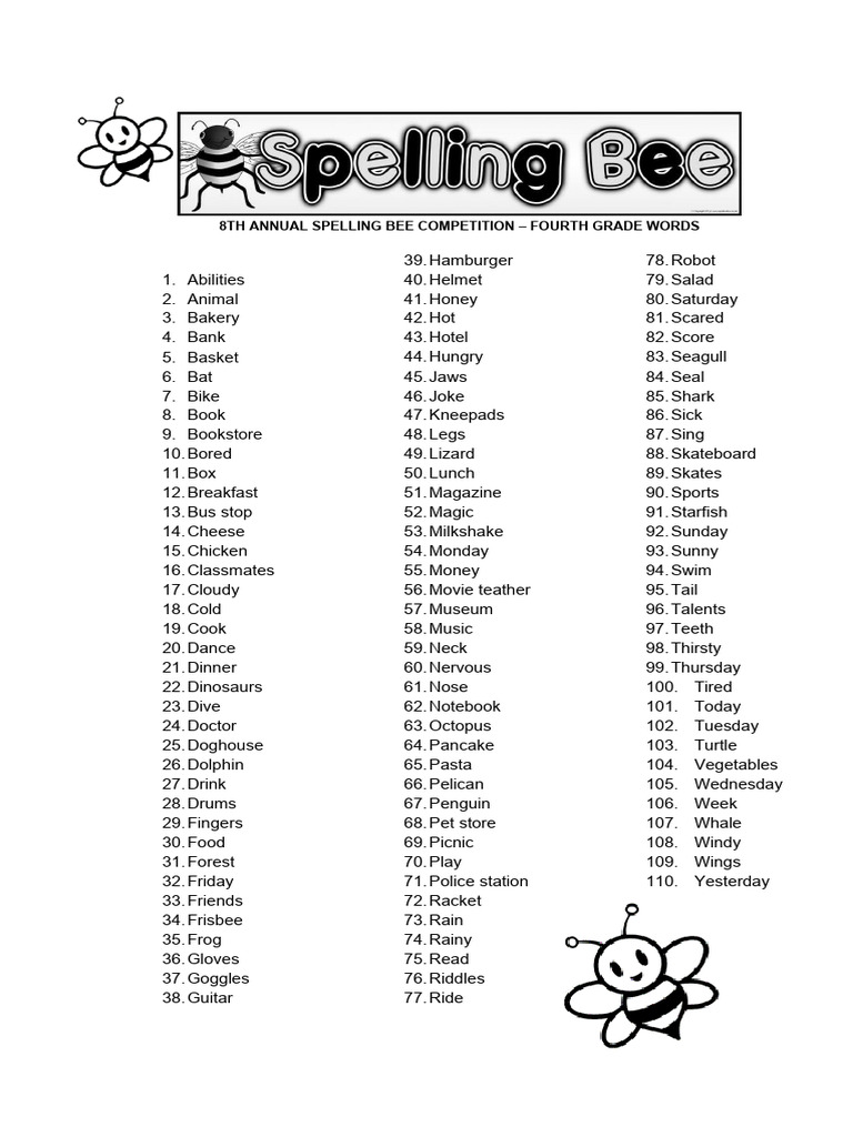 spelling bee 4° words | PDF