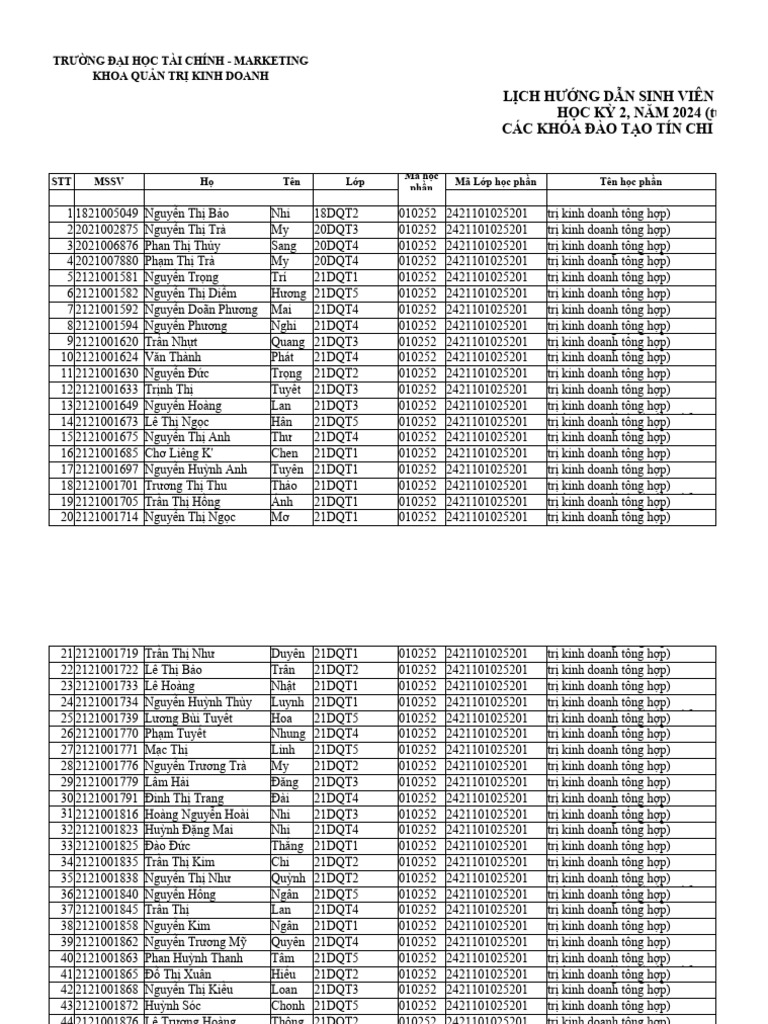 Khoa QTKD Lich HD Thnn2 HK 2 2024 | PDF