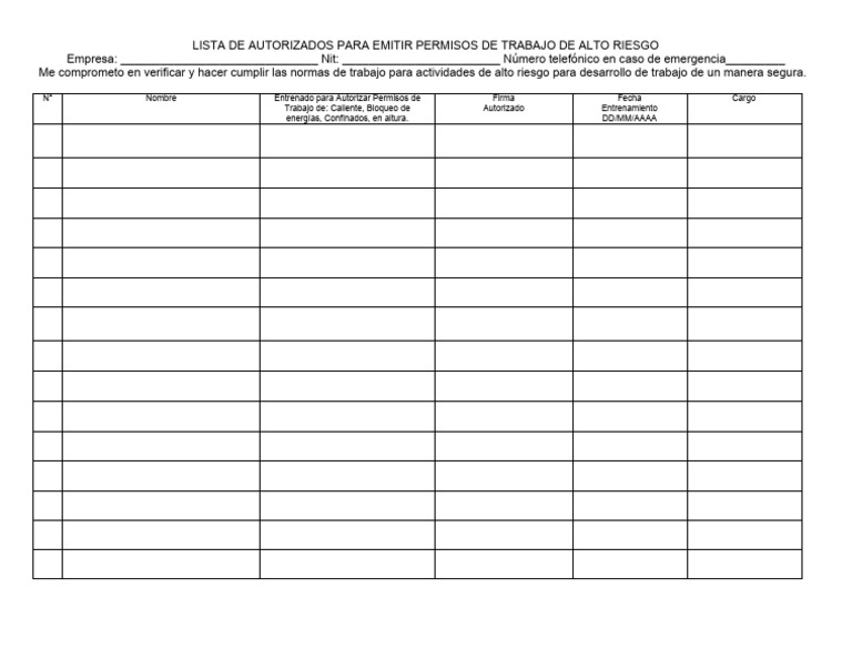 Autorizados Permisos Trabajo Riesgo | PDF