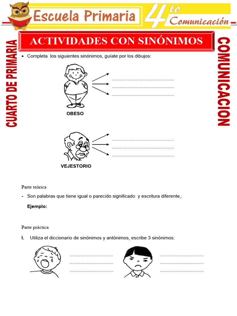 Actividades de Sinónimos para Primaria | PDF | Estudios de idiomas ...