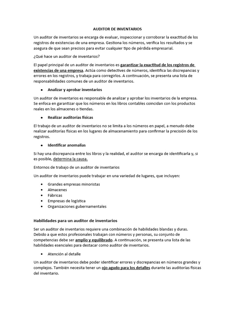 Auditor de Inventarios | PDF | Contralor | Business