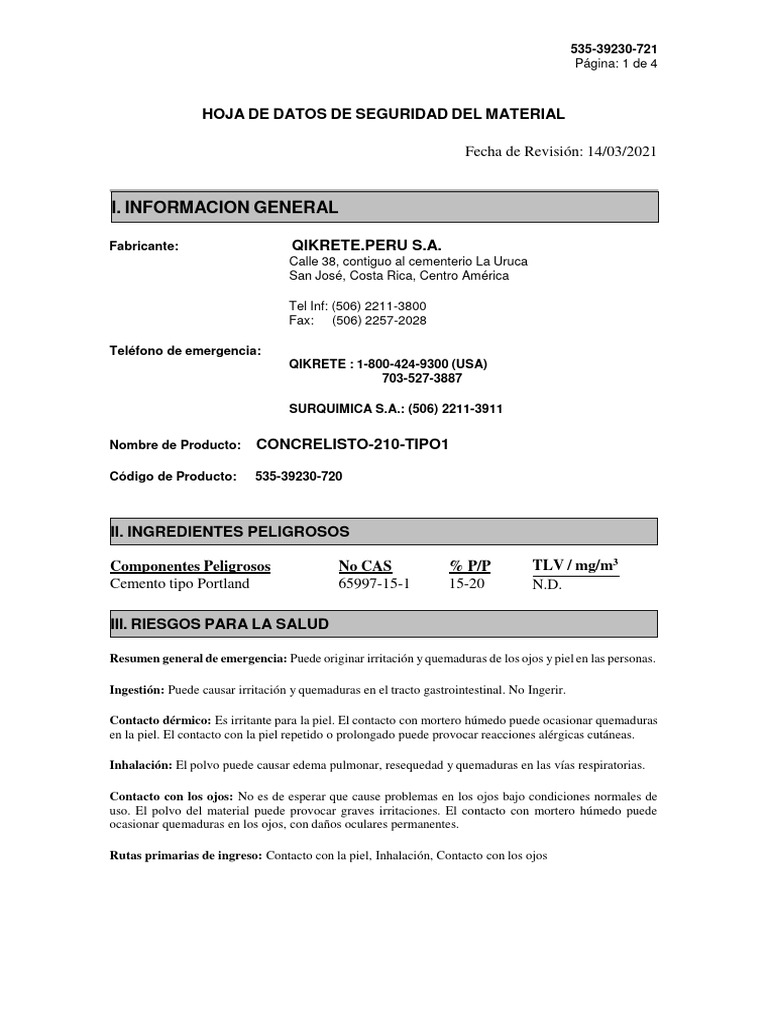 6.1.1 Concrelisto 210 Tipo1 | PDF | Cemento | Agua