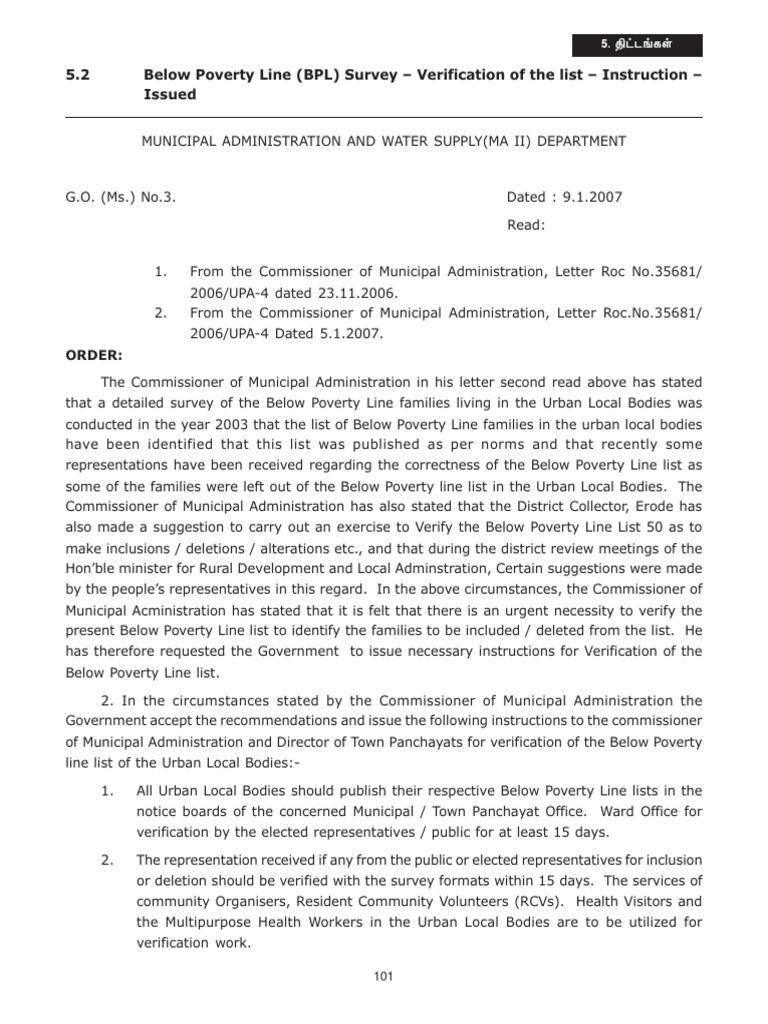 5.2 Below Poverty Line (BPL) Survey - Verification of The List ...