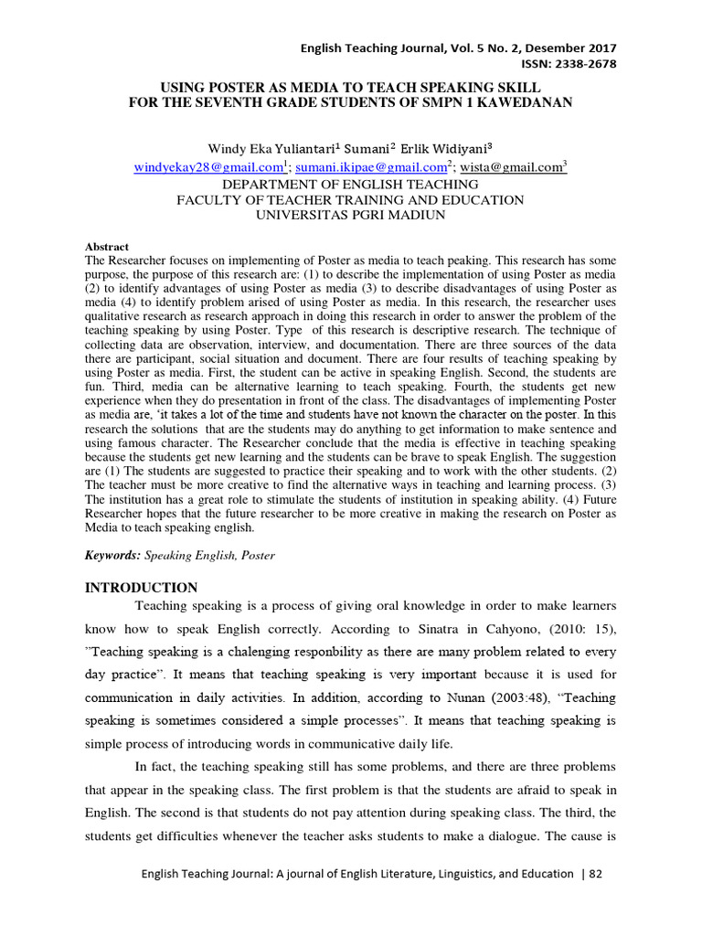 Yuliantari - Teaching Speaking Using Poster Media | PDF | Teachers ...