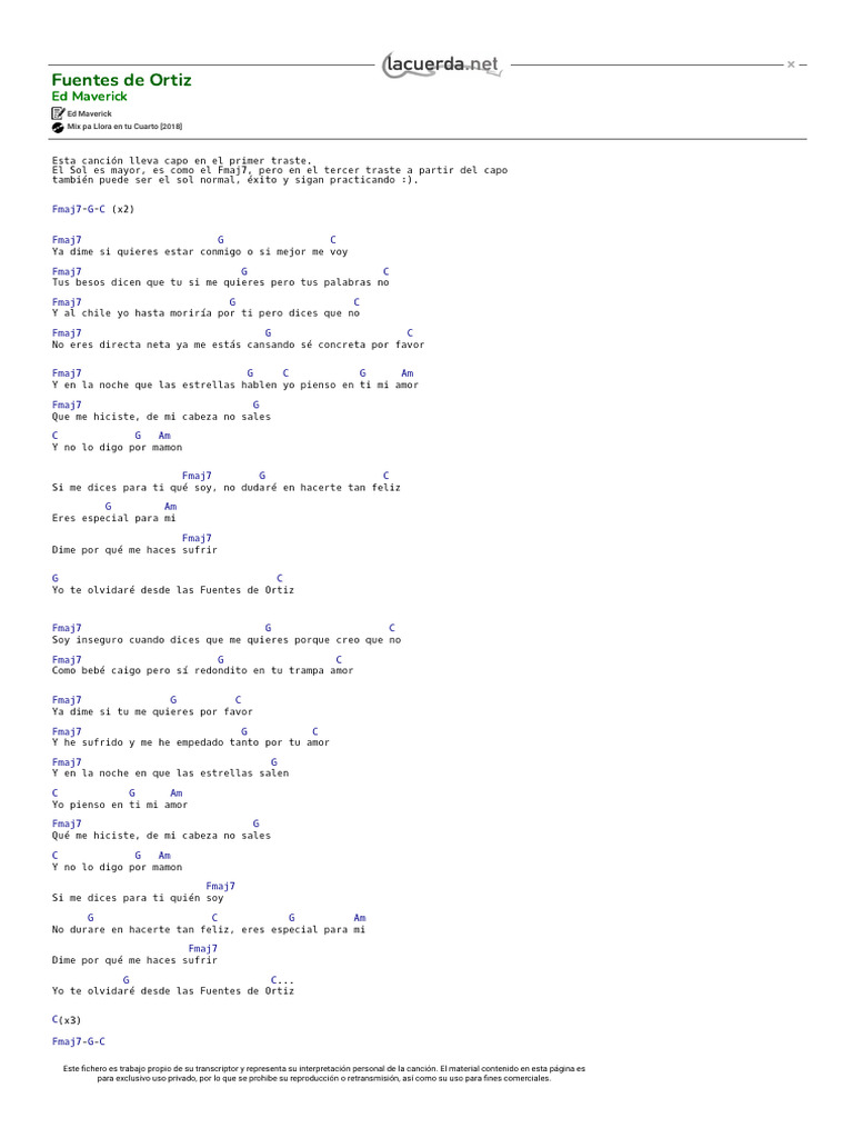 FUENTES DE ORTIZ, Ed Maverick - Acordes | PDF | Música grabada
