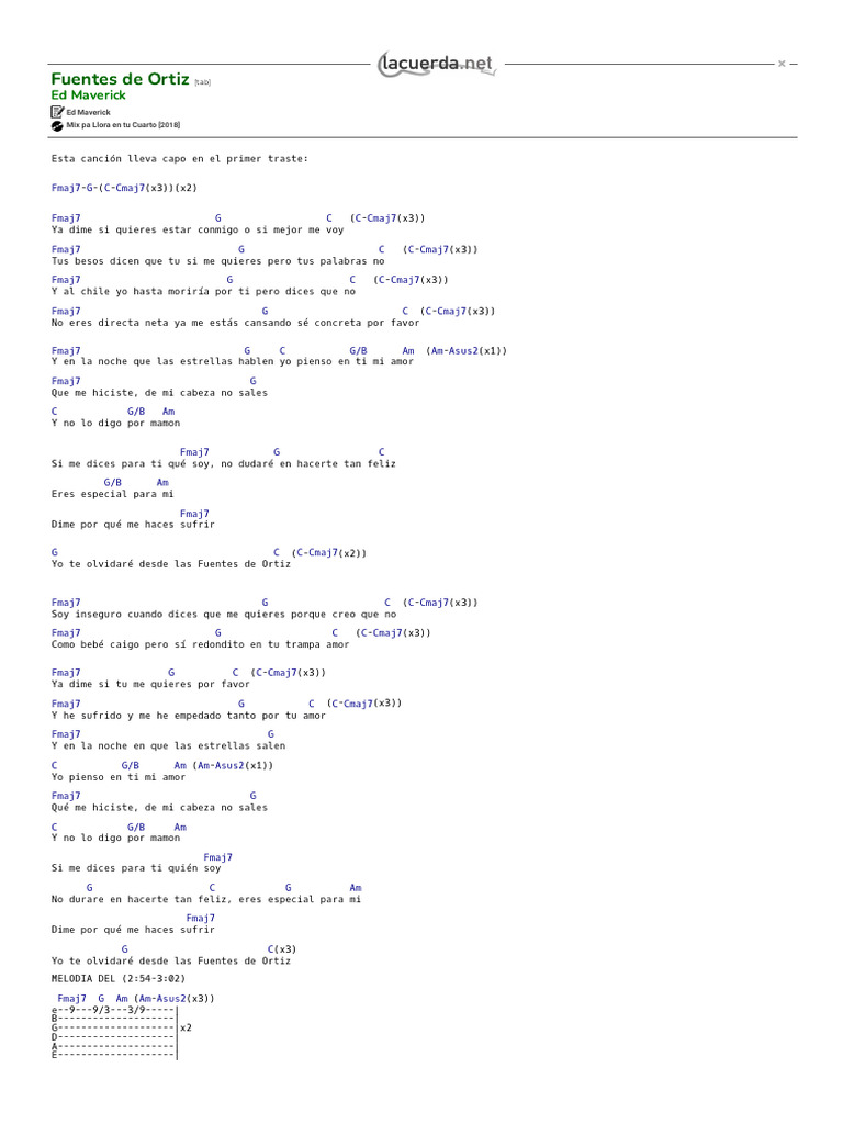 FUENTES DE ORTIZ, Ed Maverick - Tablatura | PDF