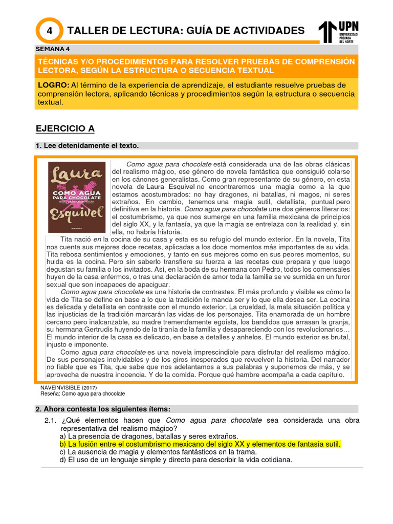 SEM 4_Guía de actividades de lectura | PDF | Chocolate