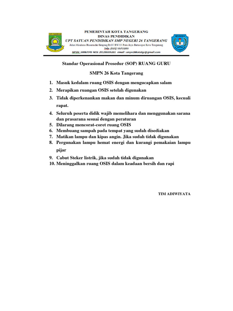 Sop Ruang Osis | PDF | Kesehatan Holistik