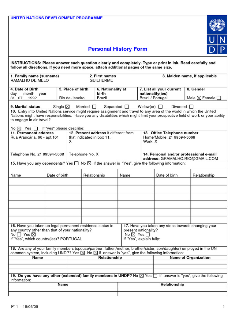 UNDP Personal History Form: P11 | PDF | Academic Degree | Diploma