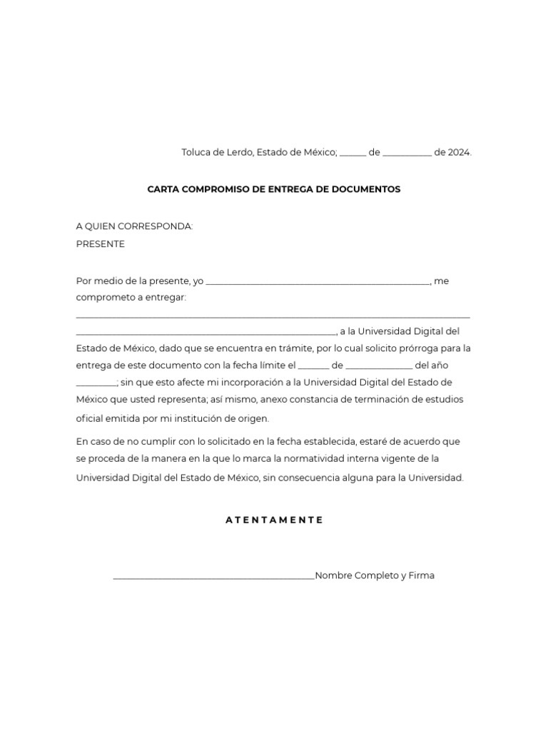 Carta Compromiso de Entrega Documentos | PDF | Finanzas y dinero ...