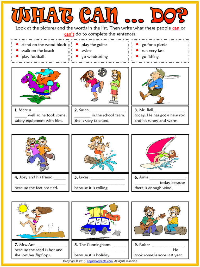 What Can People Do Esl Exercise Worksheet For Kids | PDF | Home ...