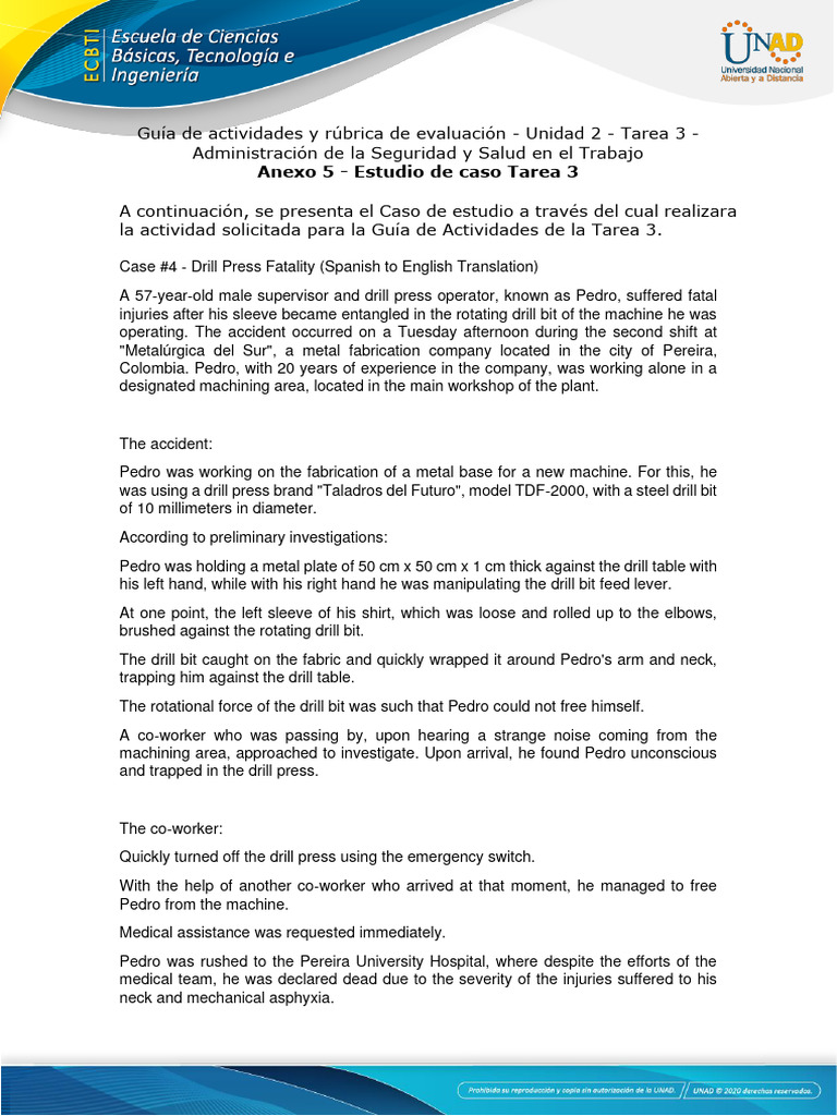 Anexo 5. Estudio de Caso Tarea 3 2 | Download Free PDF | Safety | Occupational Safety And Health