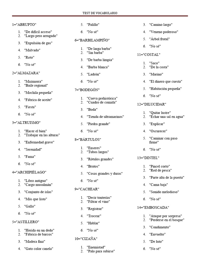 Test de Vocabulario Avanzado | PDF