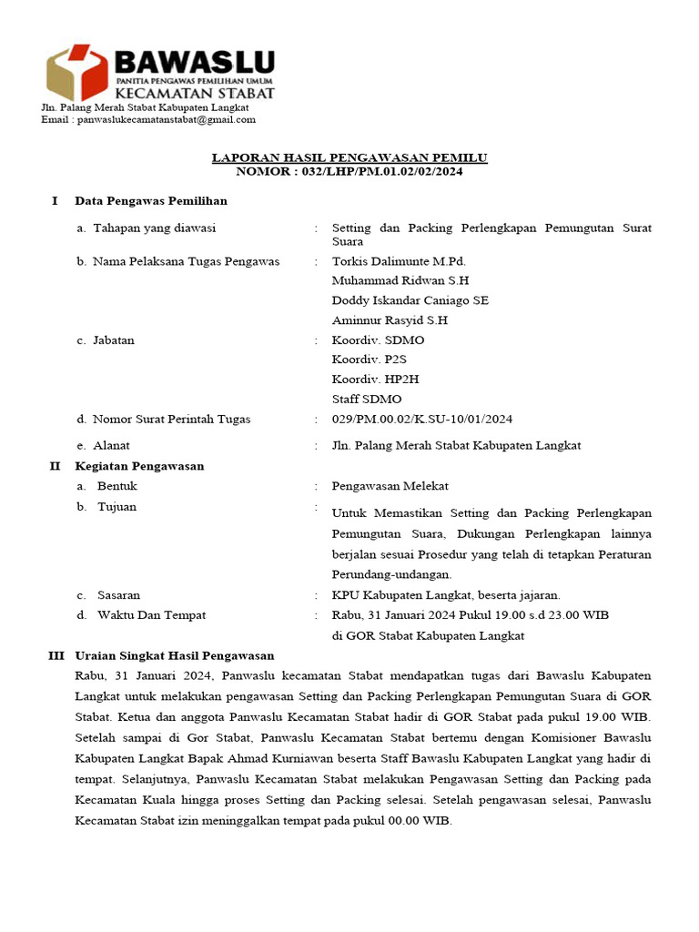 LHP Setting Dan Packing | PDF | Hukum
