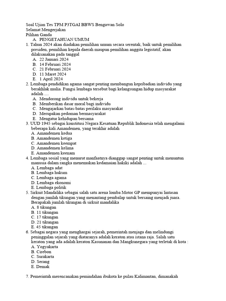 Soal Ujian Tes TPM P3TGAI | PDF
