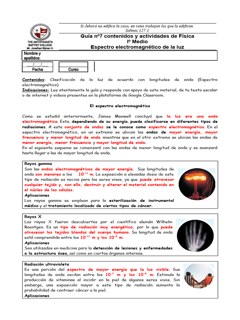 Espectro electromagnético de la luz | PDF | Espectro electromagnético ...