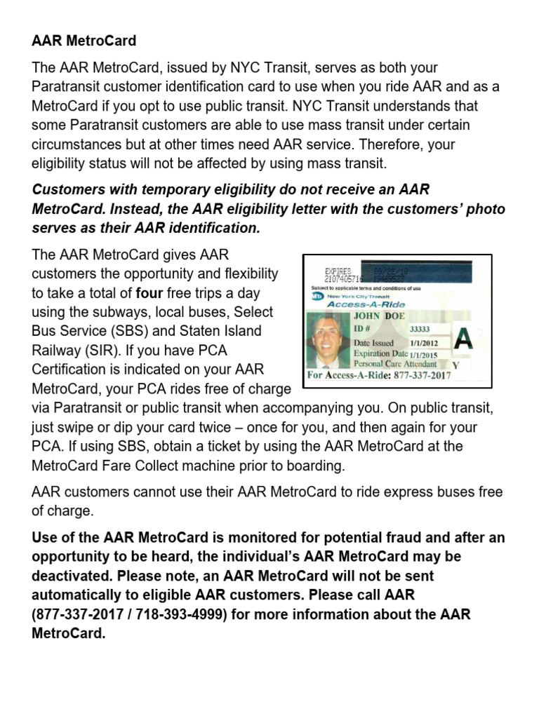 AAR MetroCard | PDF