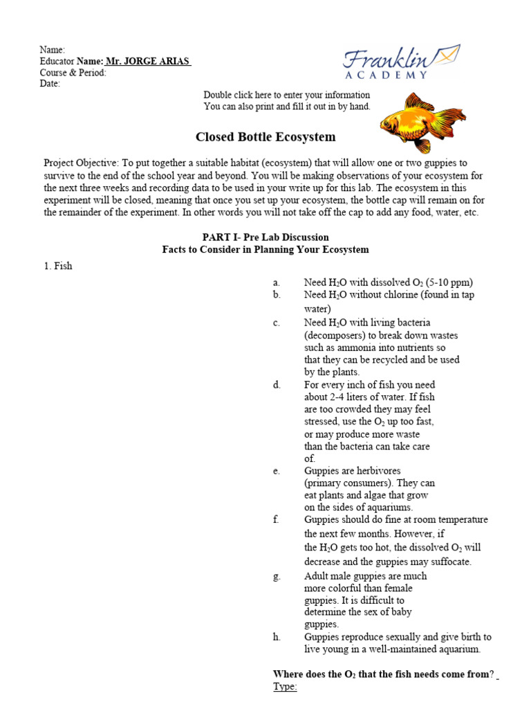 Bottle Ecosystem Lab Arias Science | PDF | Water | Ecosystem