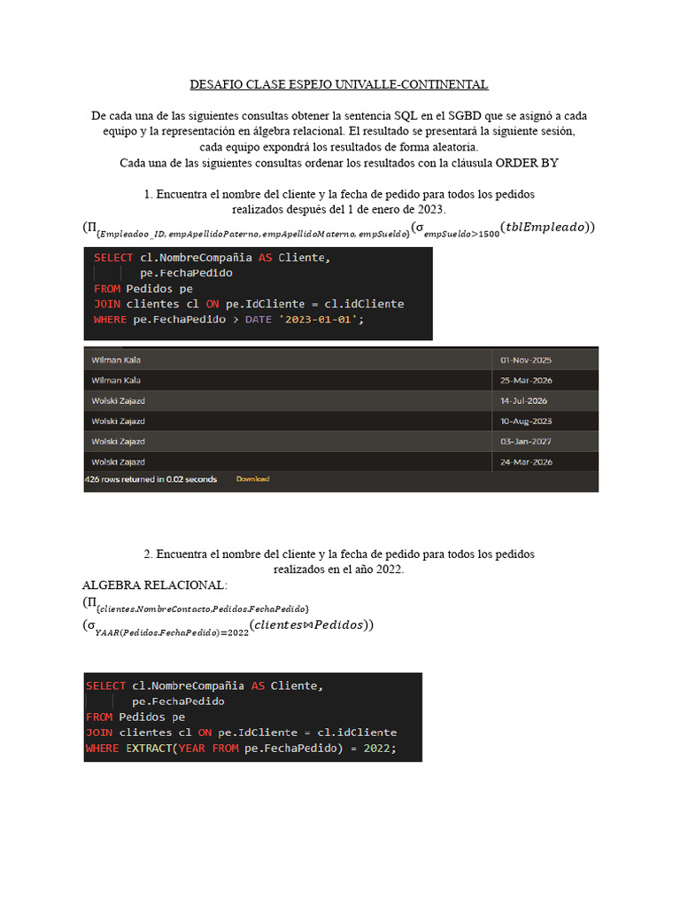 Desafio Clase Espejo Univalle-Continental | PDF | SQL | Gestión de datos