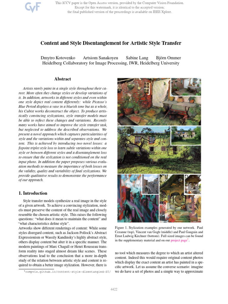 Kotovenko Content and Style Disentanglement For Artistic Style Transfer ...