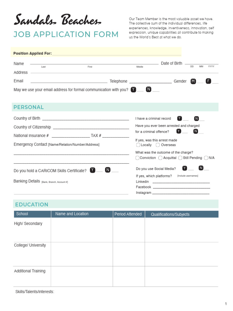 HR 2023 - Job Application Form - FULL - Fillable | PDF | Employment ...