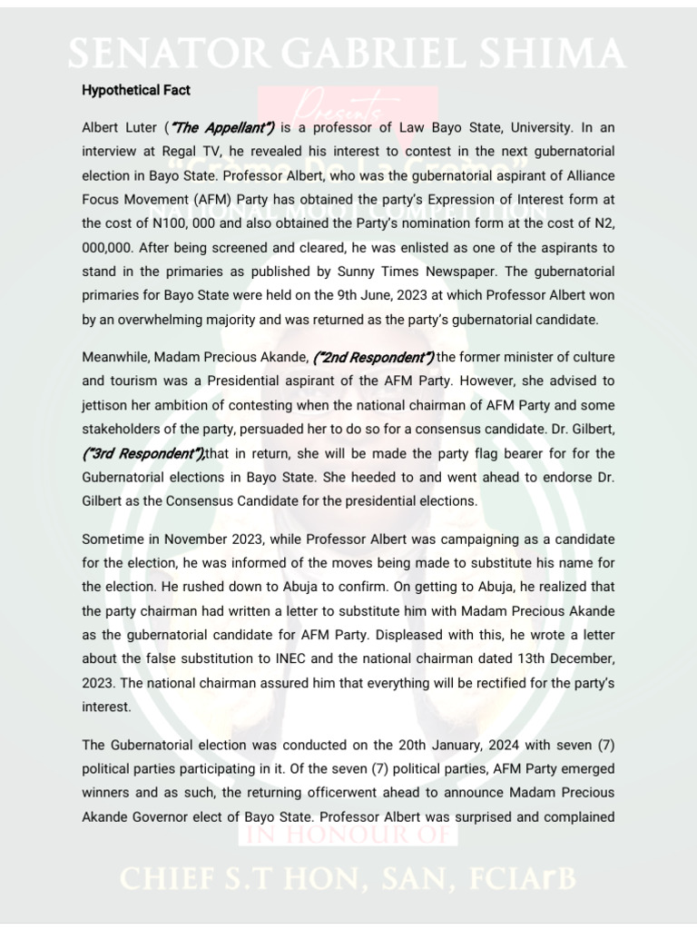 CHIEF S.T. HON SAN Moot Competition Organized by Sen. Shima Gabriel | PDF