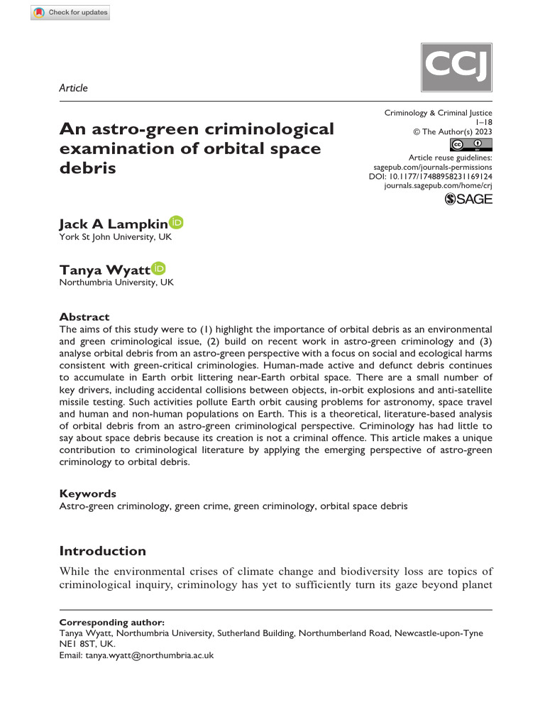 Astro green criminology and OSD | Download Free PDF | Space Debris | Satellite