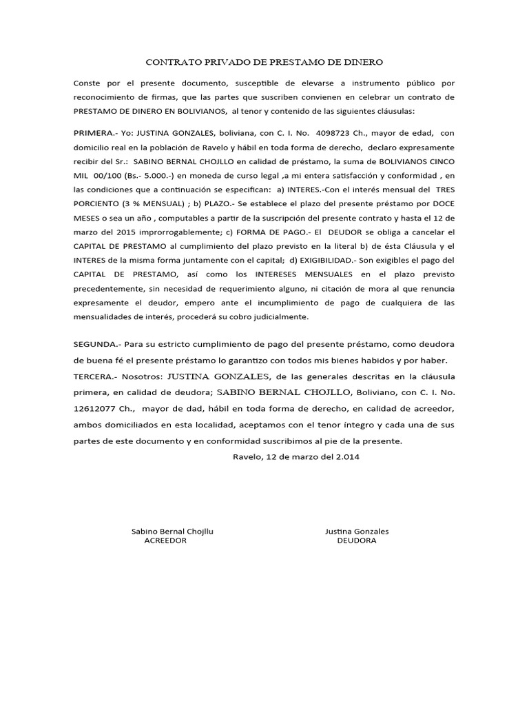 DOCUMENTO DE PRESTAMO DE DINERO | PDF | Pagos | Interés