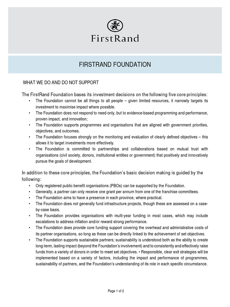 FirstRand Foundation - What Is Supported | PDF | Fundraising ...